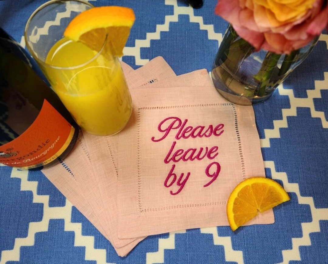Custom Linen Embroidered Cocktail Napkins, Your Phrases or Ours, Build ...