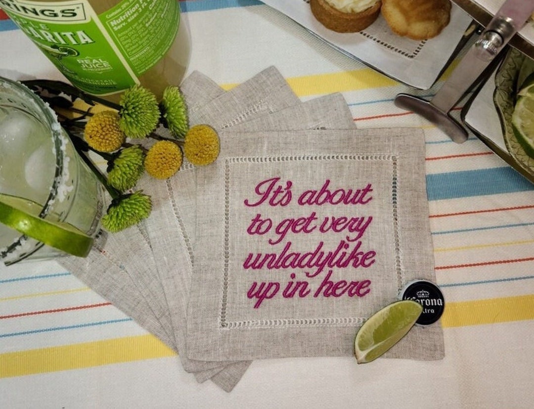 Custom Embroidered Linen Cocktail Napkins: Funny Quotes, Bachelorette ...