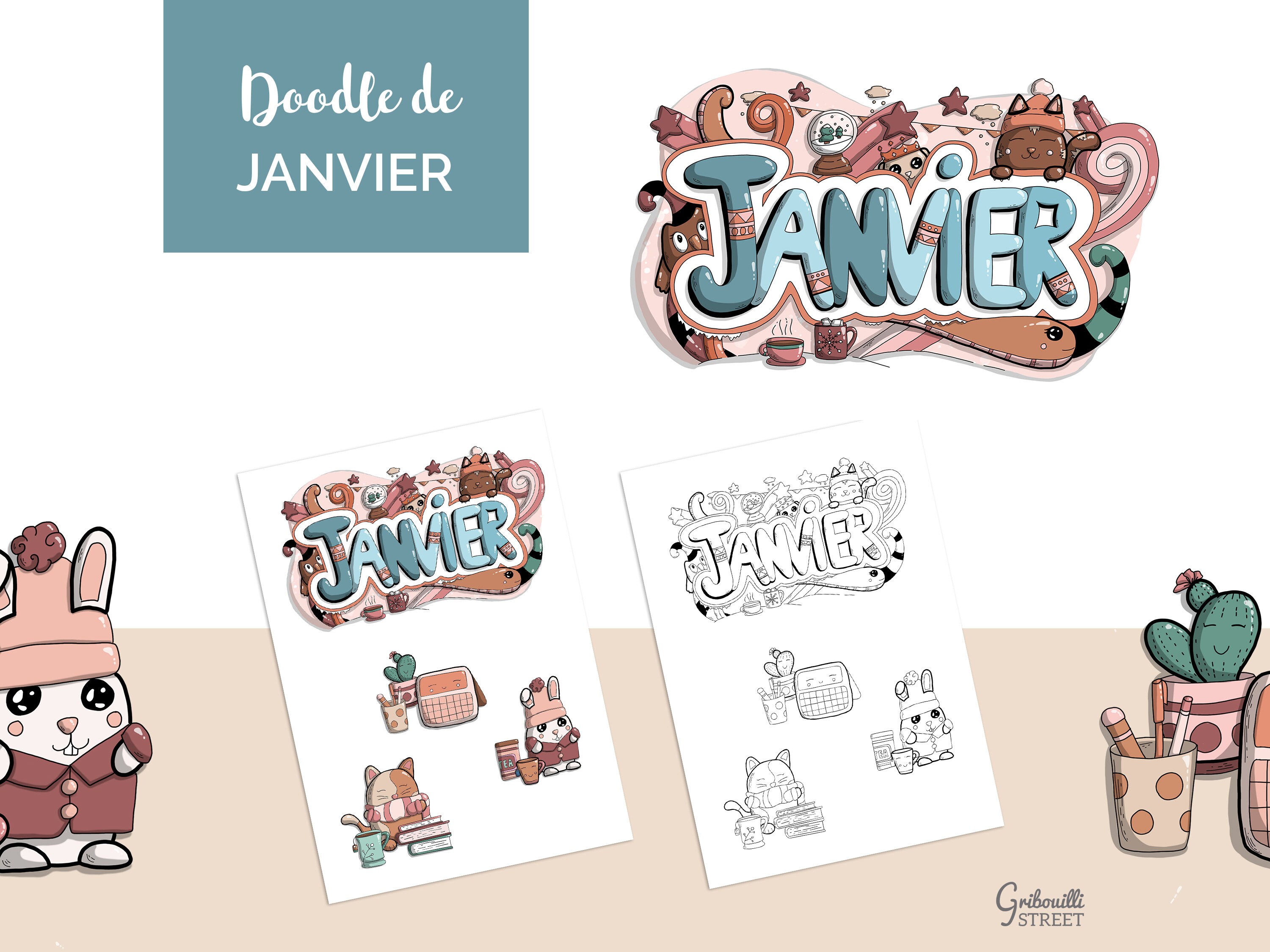 BUNDLE JANUARY Digital File Illustration Printable Winter - Etsy