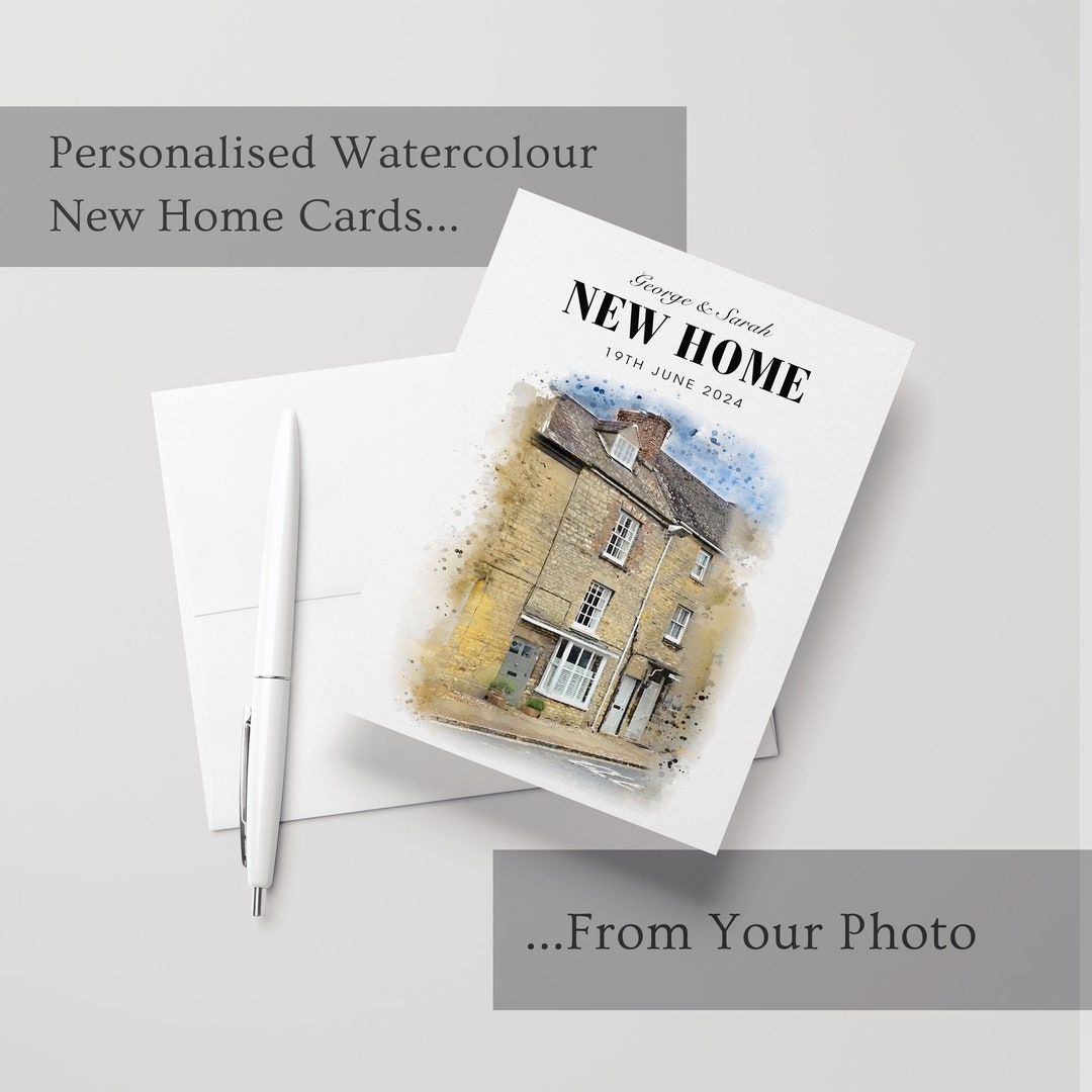 Personalised Watercolour New Home Card From Your Own Photo | Custom ...