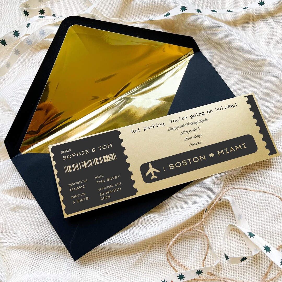 Personalised Silver or Gold Travel Boarding Pass for Birthday and ...