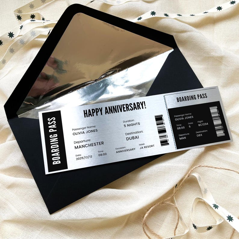 Personalised Travel Voucher Ticket, Gold or Silver Foil Boarding Pass ...