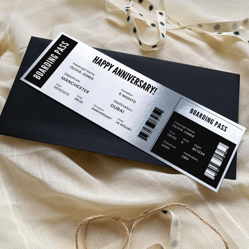 Personalised Travel Voucher Ticket, Gold or Silver Foil Boarding Pass ...