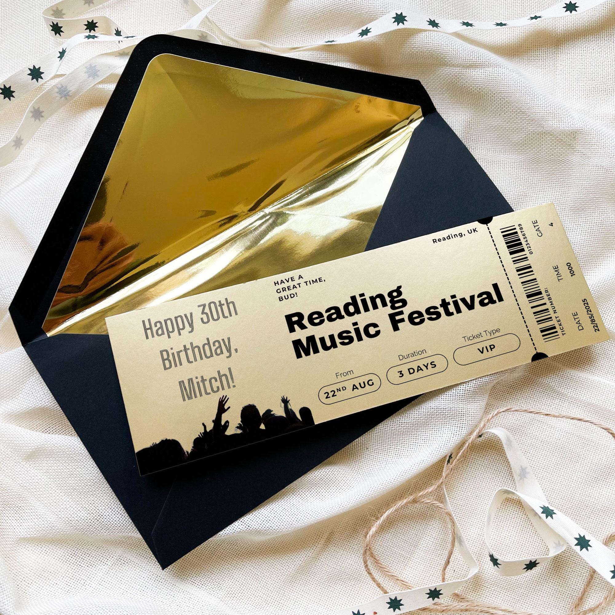Personalised Metallic Gold Music, Concert, Festival Ticket ...