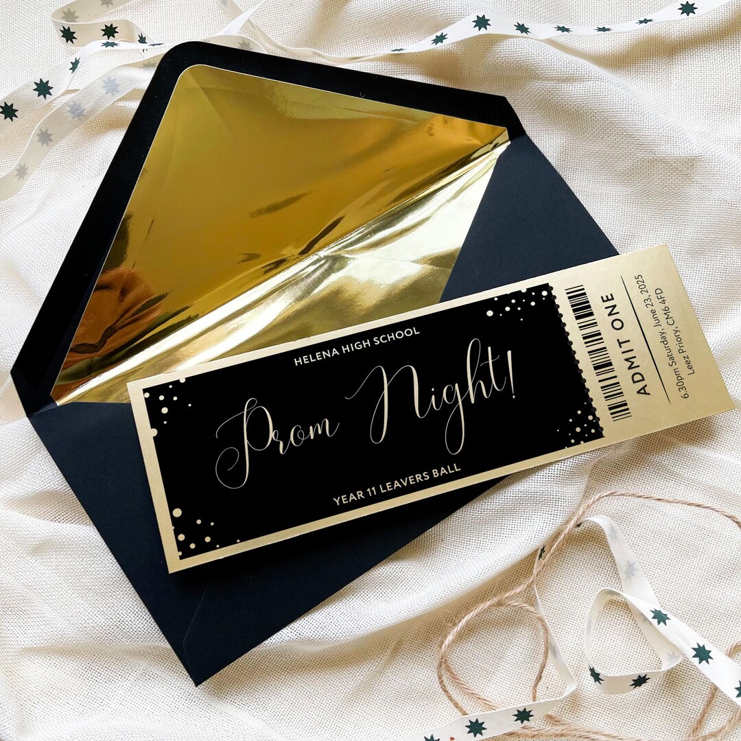 Personalised Metallic Gold Prom and Ball Invite, Ticket | Personalized ...