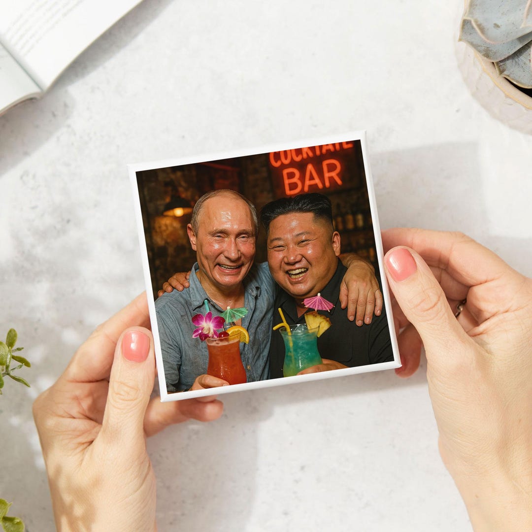 Putin and Kim Jong Drinking Buddies Beer Coaster | Funny Gifts for Him ...