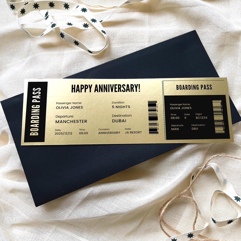 Personalised Travel Voucher Ticket, Gold or Silver Foil Boarding Pass ...