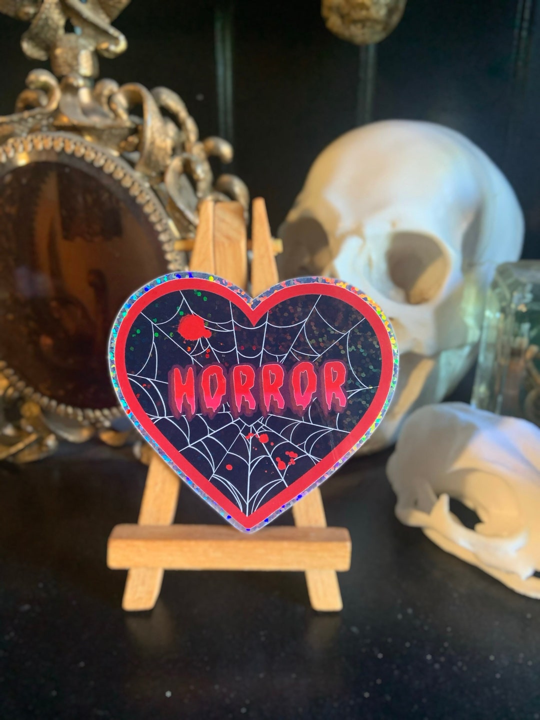 Holographic Glitter Horror Heart Sticker - Etsy