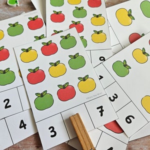 Apple Count and Clip Cards - Etsy