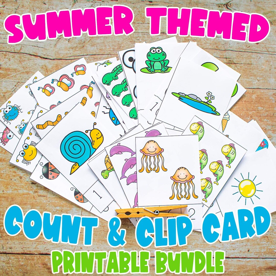 Summer Themed Count and Clip Cards Printable for Preschool and ...
