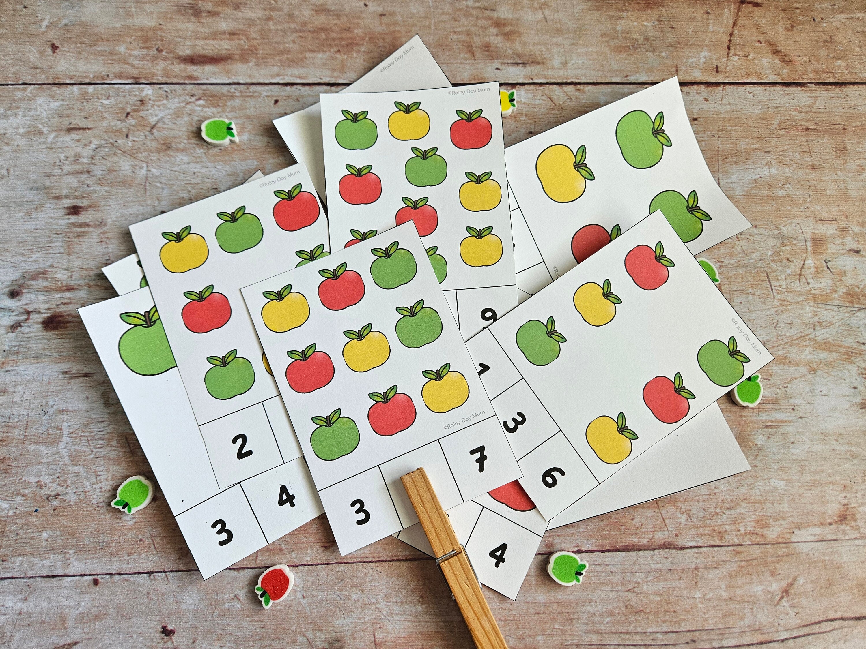 Apple Count and Clip Cards - Etsy