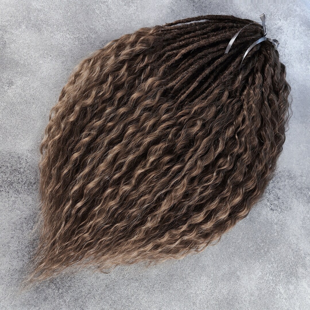 Brown Curly Crochet Dread Extensions: Ombre Wavy Synthetic Dreads, DE ...