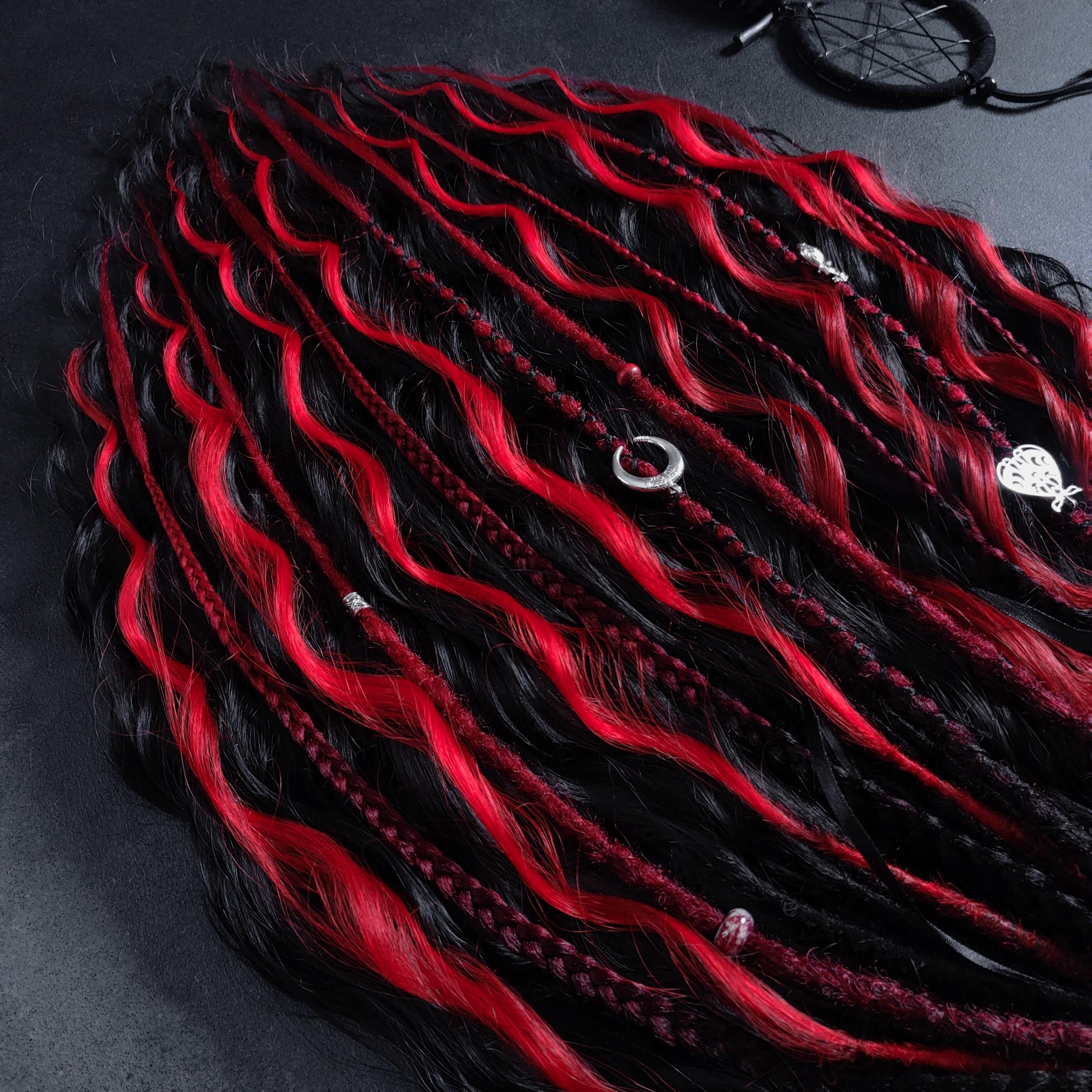 Witchy Black Red Wavy Dreadlocks | Gothic Dreads | Halloween Dread ...