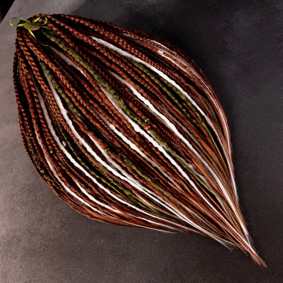 Ginger Red Boho Dreads: Copper, White and Olive Green Dreadlocks With ...