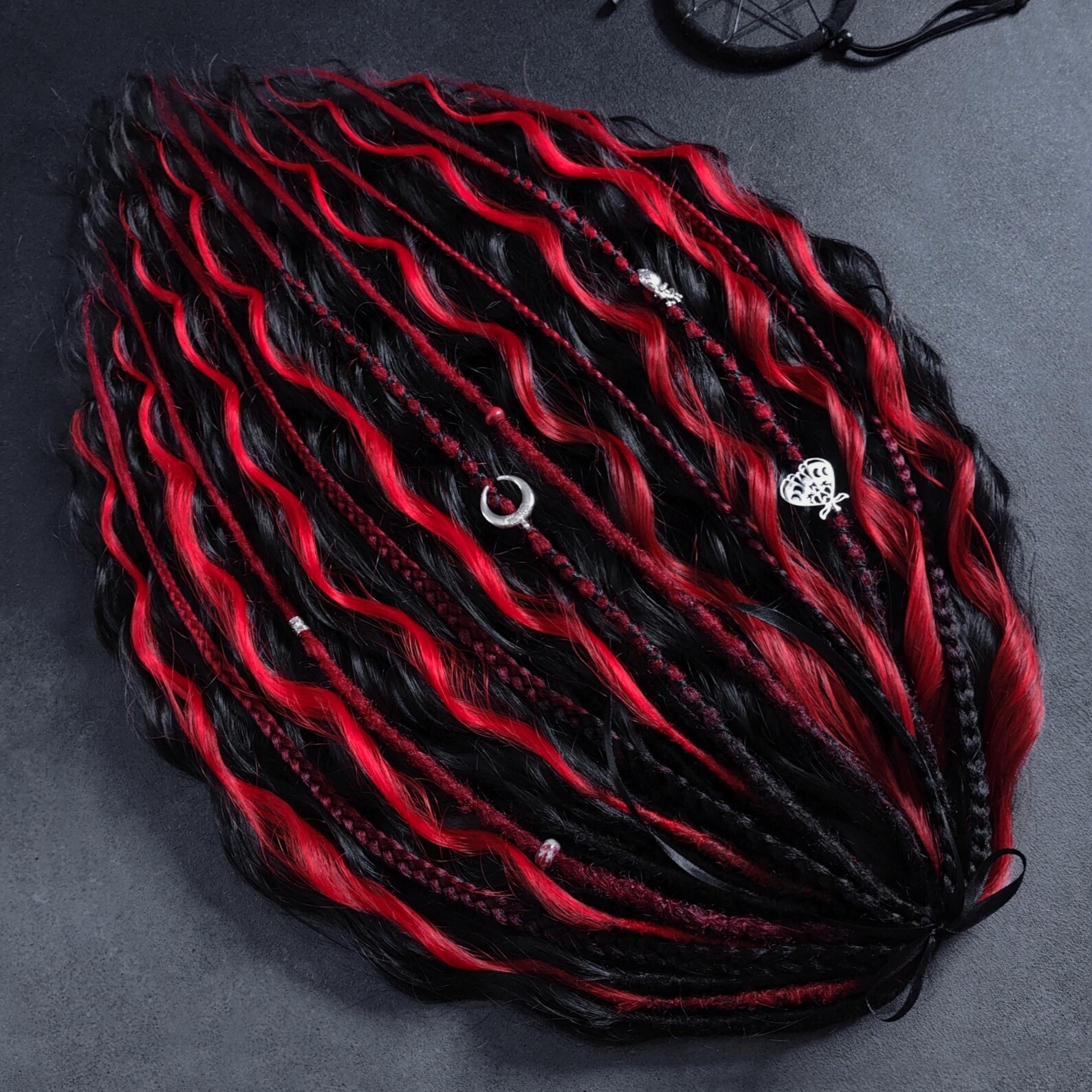 Witchy Black Red Wavy Dreadlocks | Gothic Dreads | Halloween Dread ...