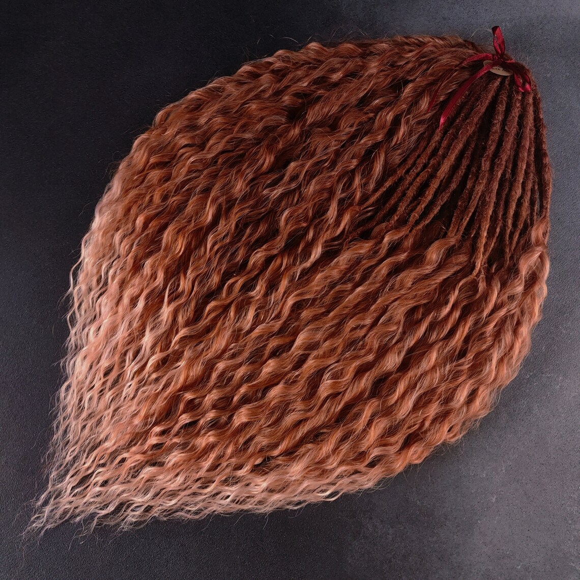 Ginger Red Curly Crochet Dreadlocks: Peach Ends Wavy Synthetic Dreads ...