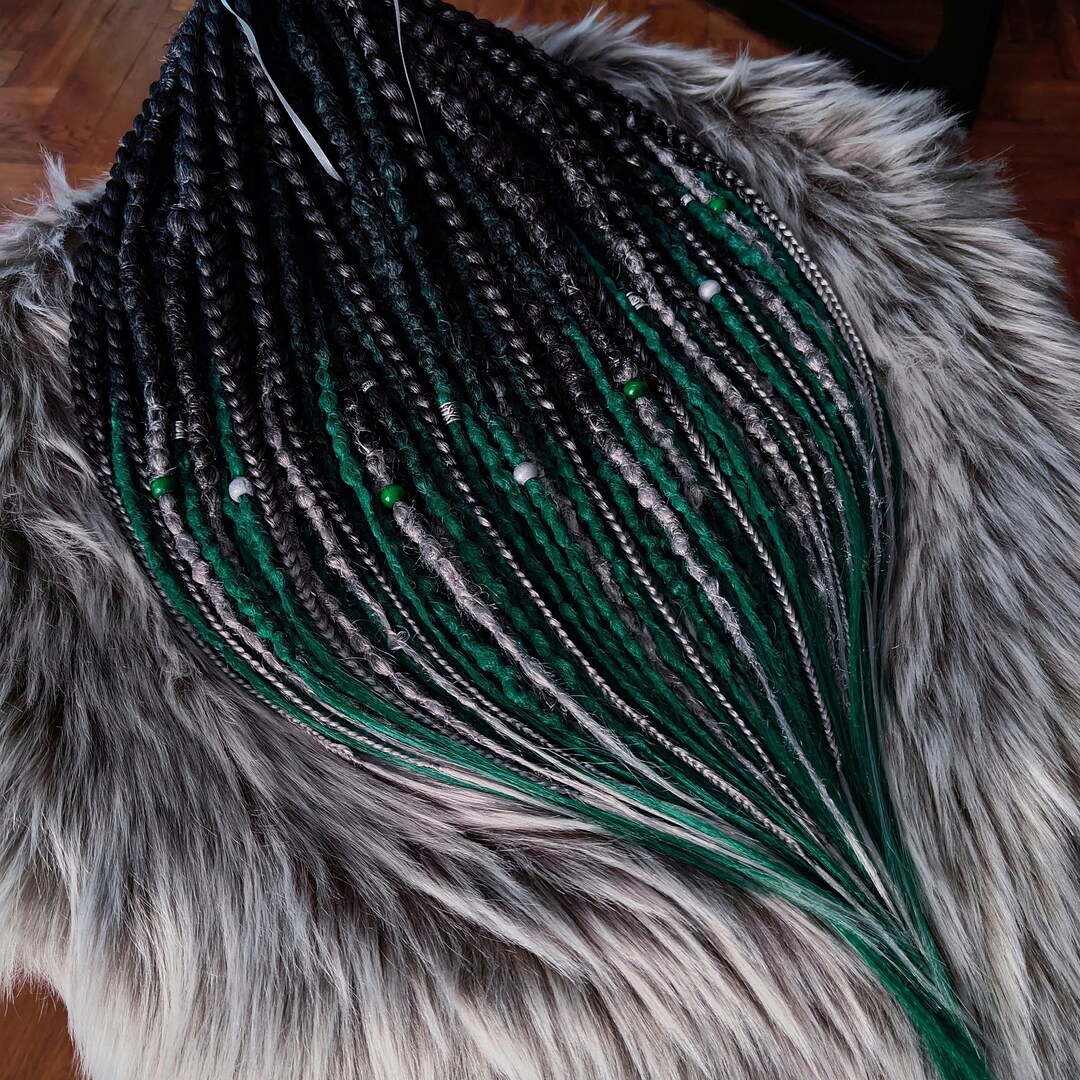 Emerald Green Viking Synthetic Dreads Extensions Gray Boho Ombre Double ...