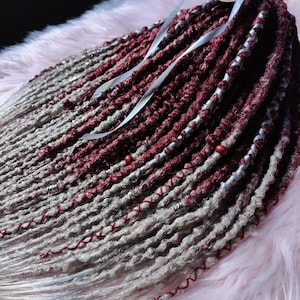 Dark Red Synthetic Dreads Extensions Gray Boho Dreadlocks Burgundy ...