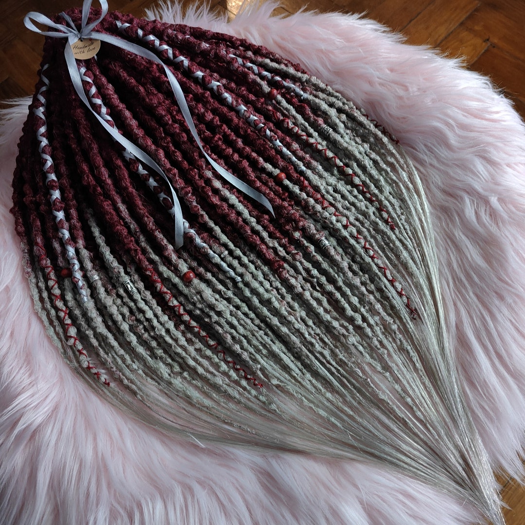 Dark Red Synthetic Dreads Extensions Gray Boho Dreadlocks Burgundy ...