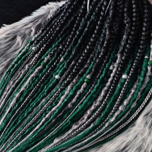 Emerald Green Viking Synthetic Dreads Extensions Gray Boho Ombre Double ...