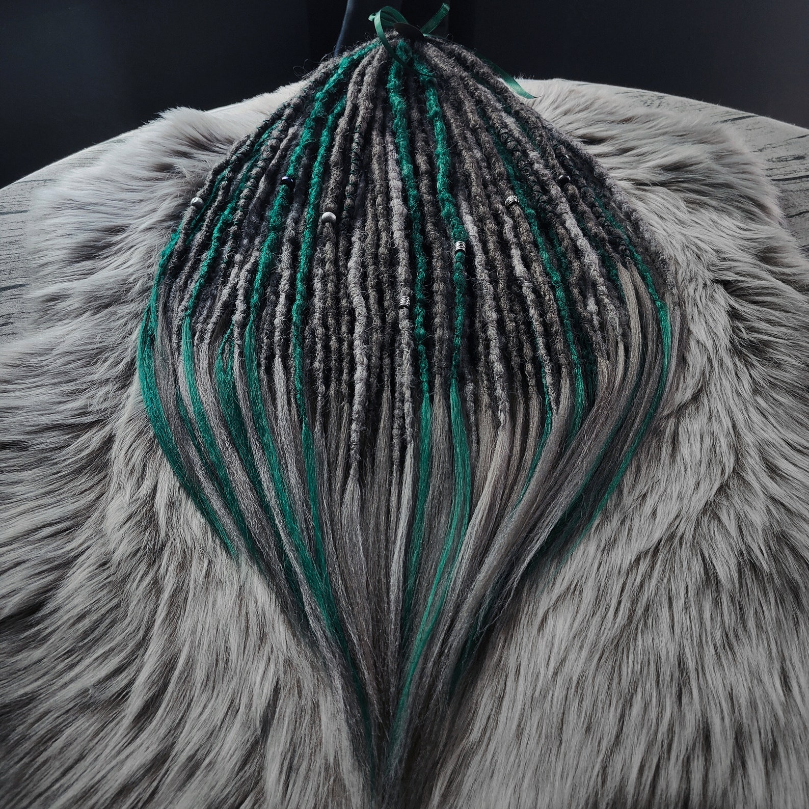 Gray Viking Synthetic Dreads Extensions Emerald Green Boho Ombre Double ...