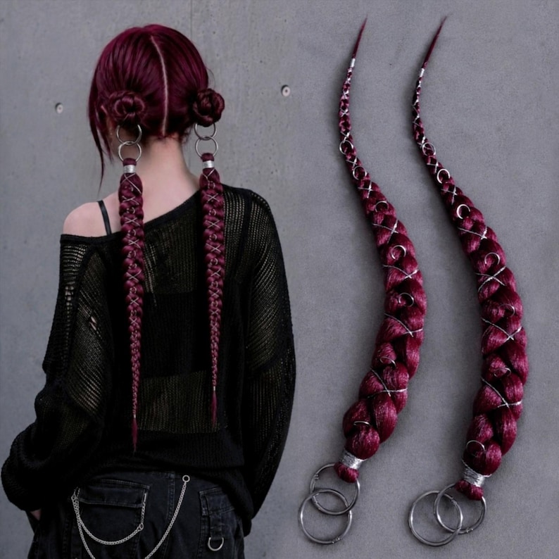 Burgundy Carabiner Braids • Detachable Clip-in Hair • Dark Red Braid ...