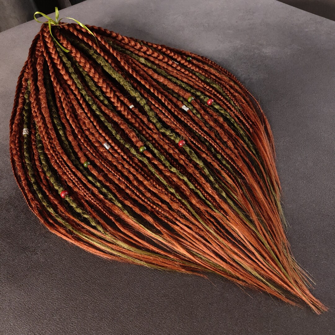 Ginger Red Boho Synthetic Dreads Extensions Olive Green Dreads Copper ...
