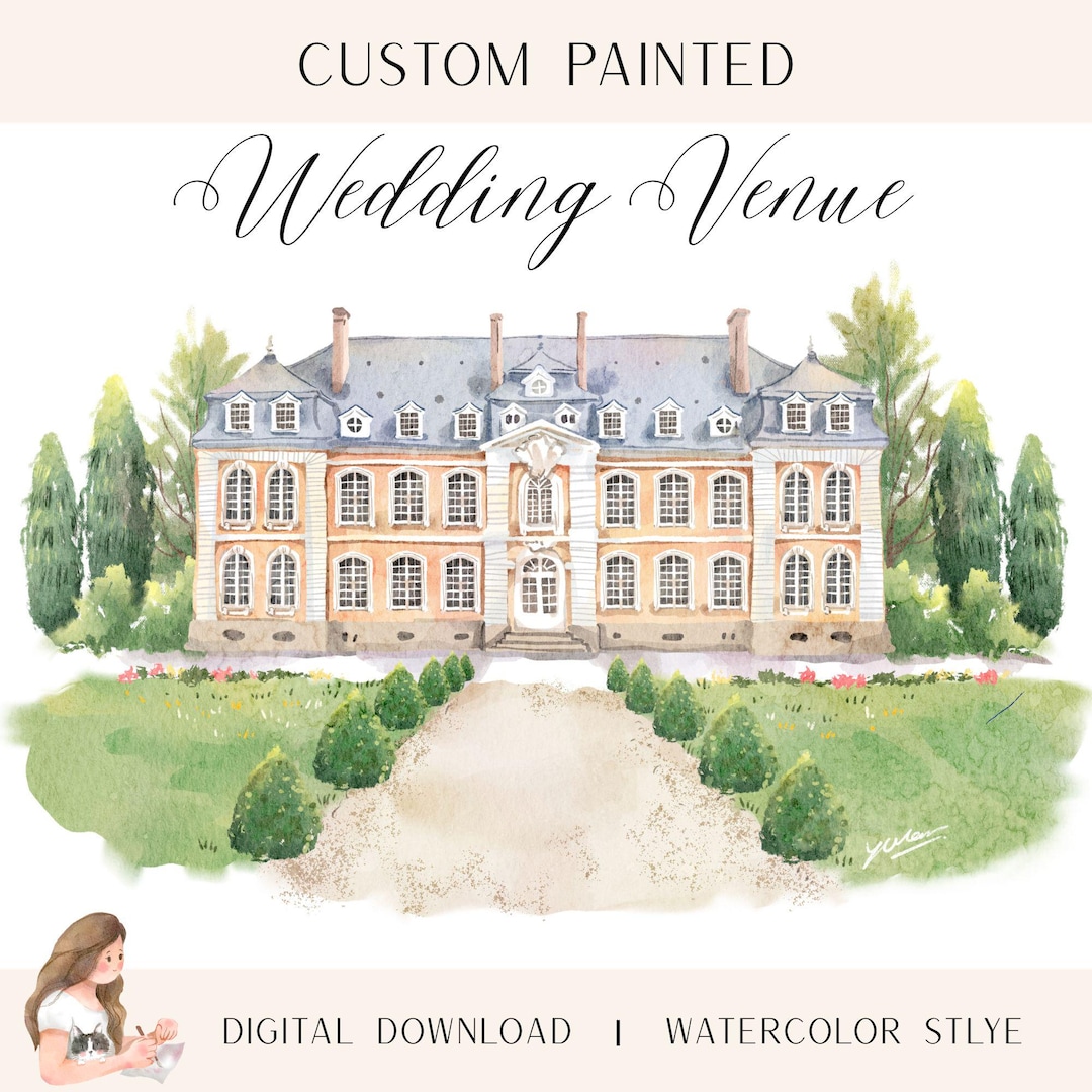 Custom Digital Watercolor Wedding Venue Illustration, Custom Venue ...