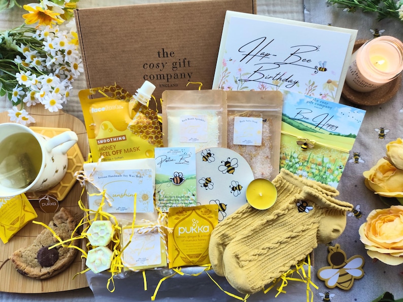 BOX OF SUNSHINE: Hug in A Box Birthday Yellow Bee Pamper Hamper for Her ...