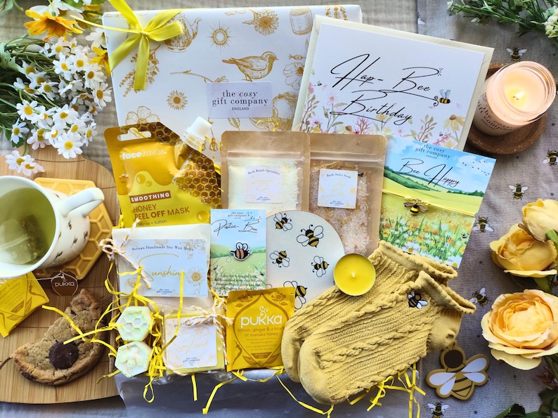 BOX OF SUNSHINE: Hug in A Box Birthday Yellow Bee Pamper Hamper for Her ...
