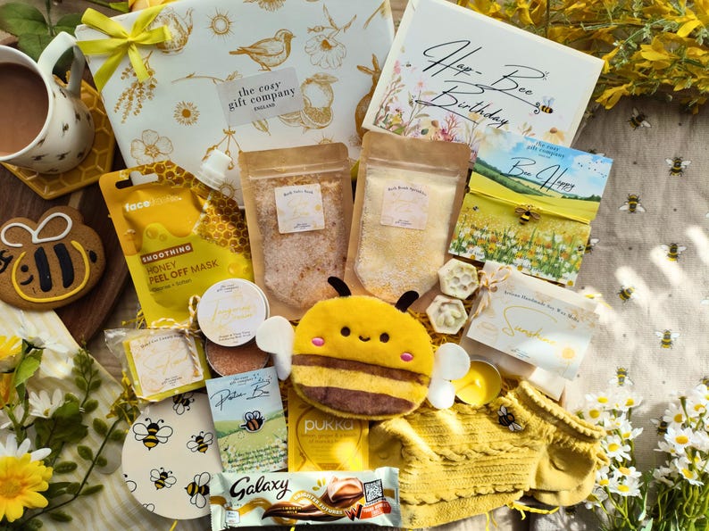 BOX OF SUNSHINE: Hug in A Box Birthday Yellow Bee Pamper Hamper for Her ...