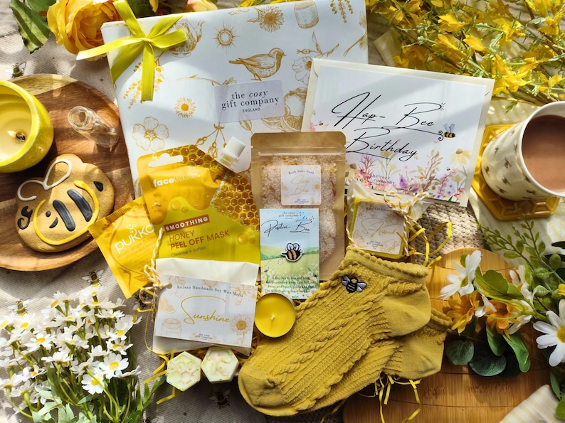 BOX OF SUNSHINE: Hug in A Box Birthday Yellow Bee Pamper Hamper for Her ...