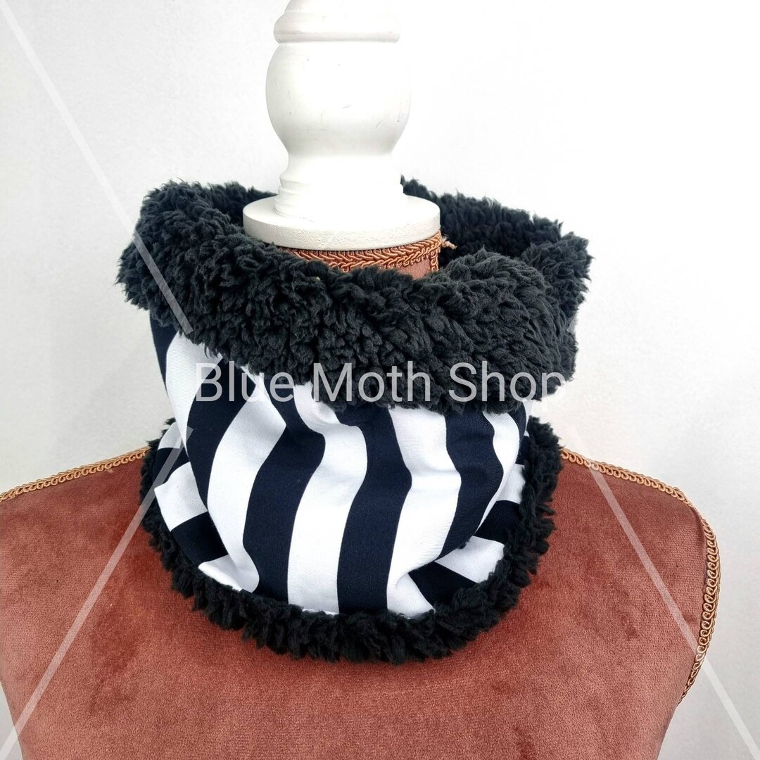 Black and White Stripe, Autumn Snood, Warm Winter Scarf, Unisex Neck ...