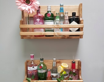 Handmade Bespoke Reclaimed Wooden Floating Gin Shelf and Bottle Rack ...