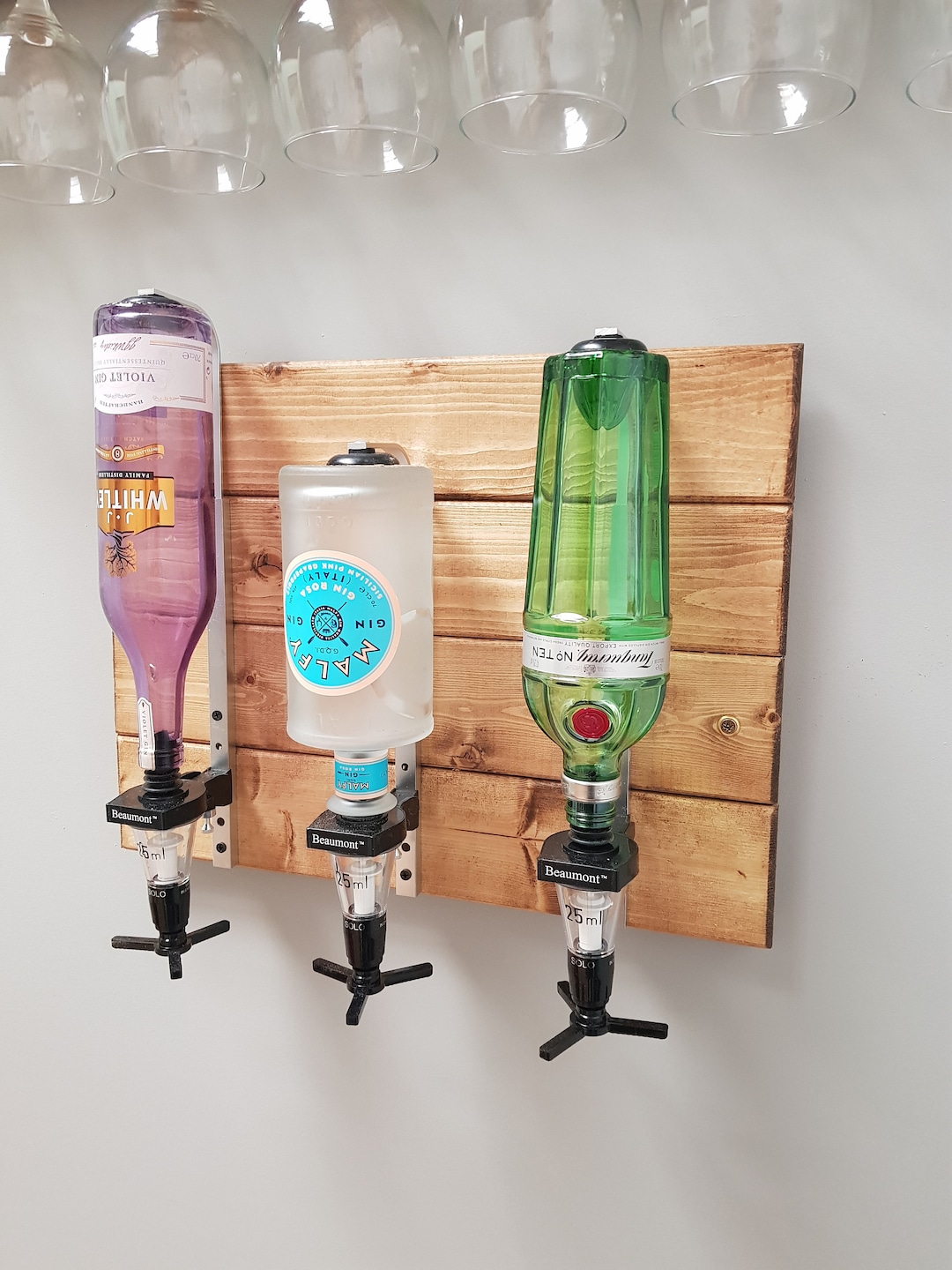 Home Bar - Reclaimed Wooden Drinks Optics Plaque - Spirit Display Unit ...