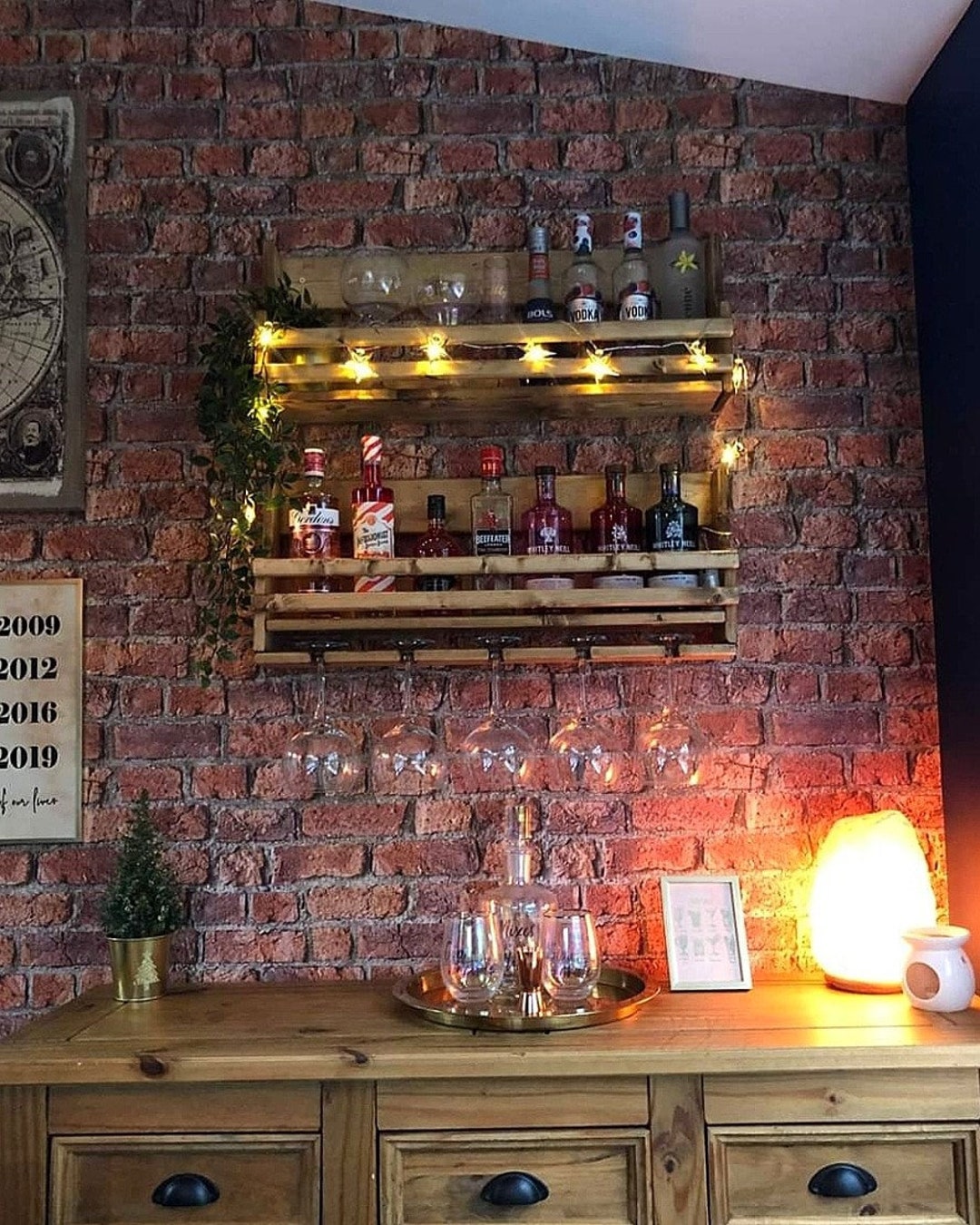 Handmade Bespoke Reclaimed Wooden Floating Gin Shelf and Bottle Rack ...