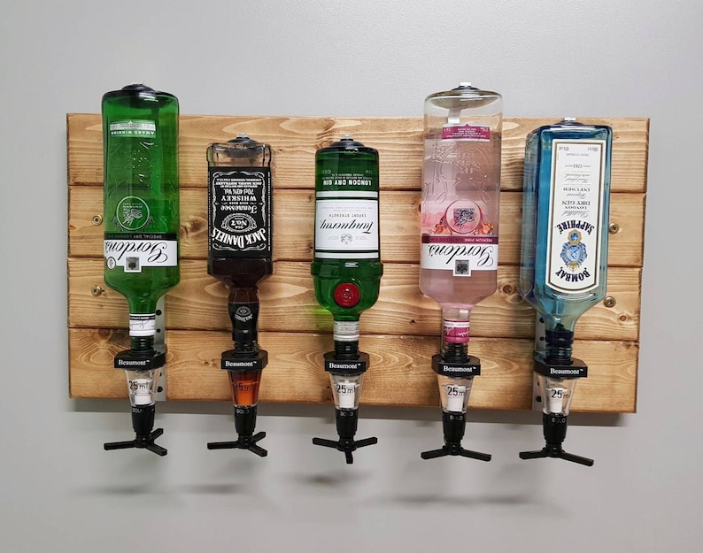 Home Bar - Reclaimed Wooden Drinks Optics Plaque - Spirit Display Unit ...