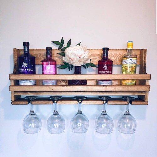 Handmade Bespoke Reclaimed Wooden Floating Gin Shelf and - Etsy UK
