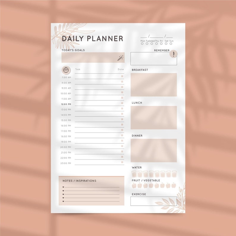 Hourly Daily Planner, Instant Download, Useful Daily Planner Printable ...