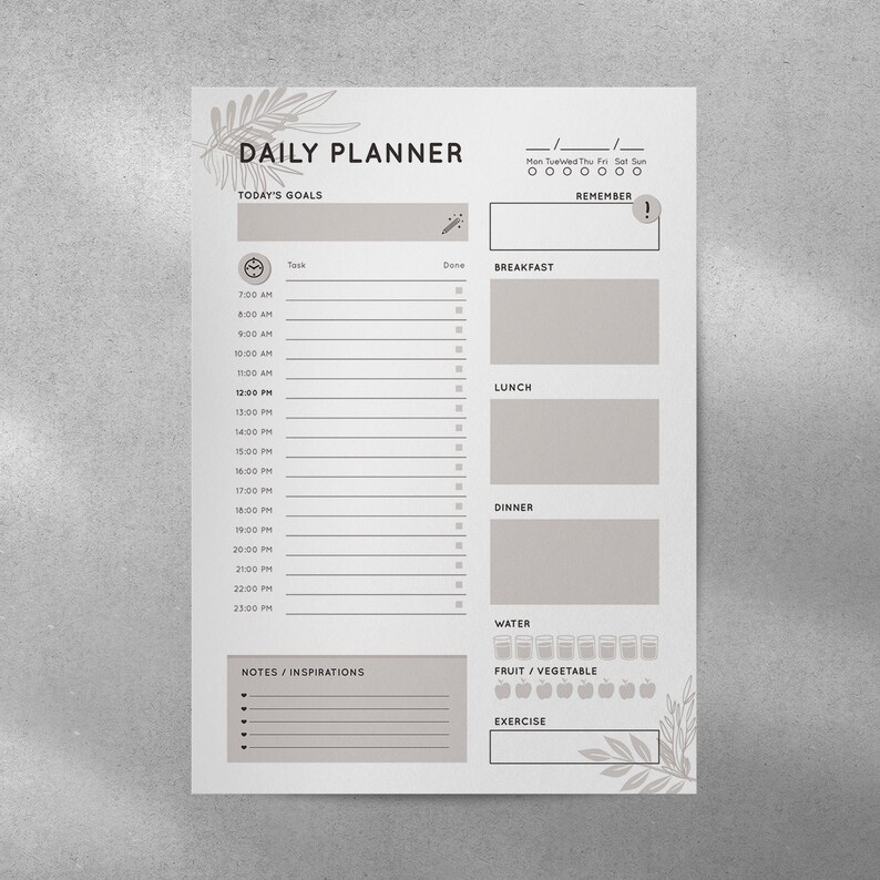 Hourly Daily Planner, Instant Download, Useful Daily Planner Printable ...