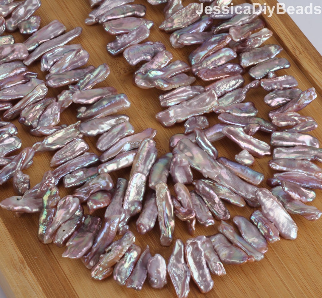 Purple Biwa Stick Pearls, Natural Purple Pearls, 8-9x18-30mm Freshwater ...