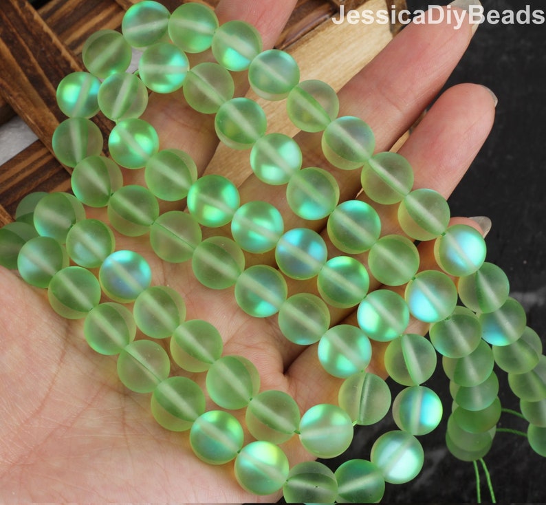 Synthetic Matte Light Green Spectrolite Gemstone, 6/8/10/12mm ...
