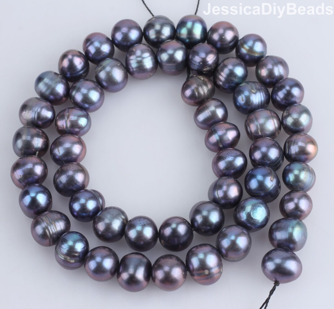 Peacock Black Freshwater Pearl Beads, 8-9mm Nearly Round Pearl Beads ...