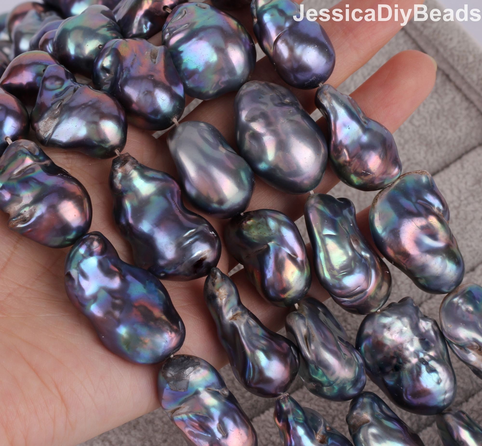 15-17x18-25mm High Quality Large Baroque Pearl Strand, Black Fireball ...