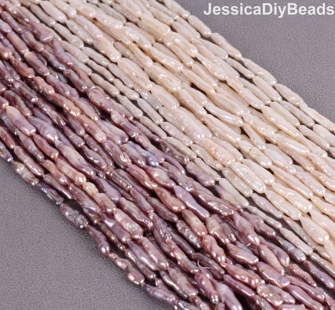 Stick Biwa Freshwater Pearls, 5-6x18-24mm Good Luster White/purple Biwa ...