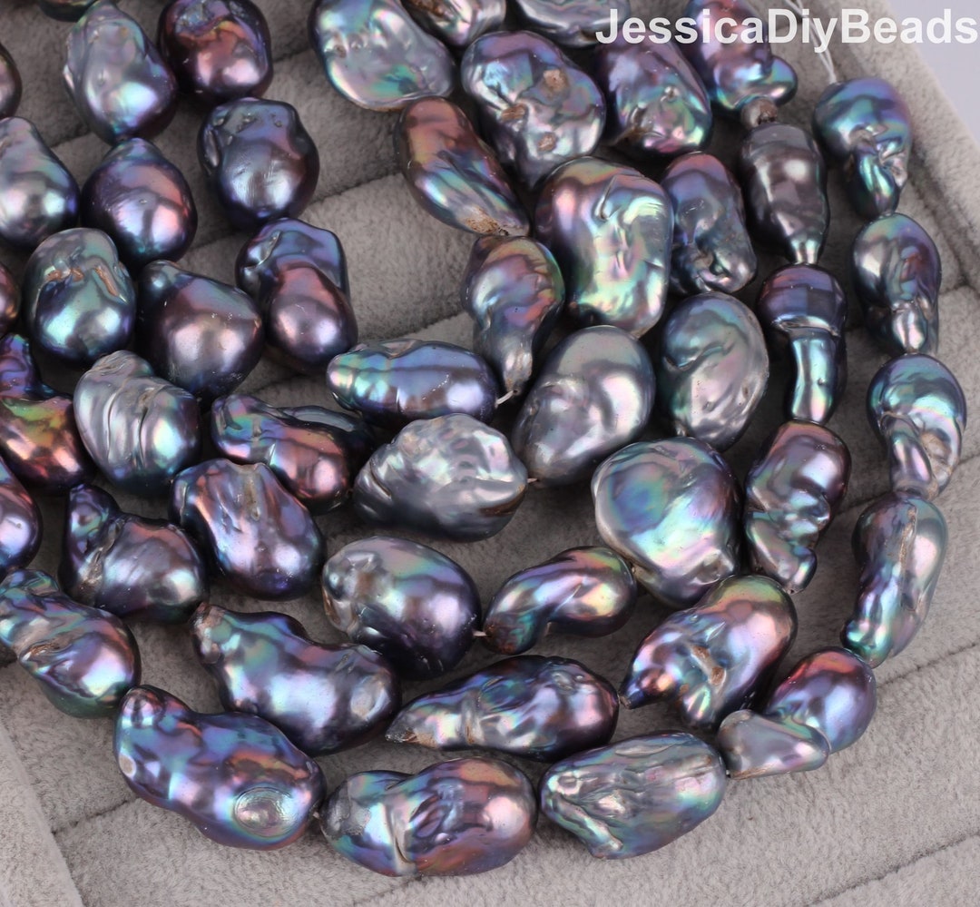 15-17x18-25mm High Quality Large Baroque Pearl Strand, Black Fireball ...