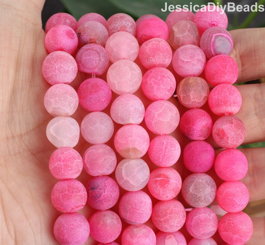 Matte Rose Red Weathered Agate, Round Agate Beads, 6-10mm Bright Color ...