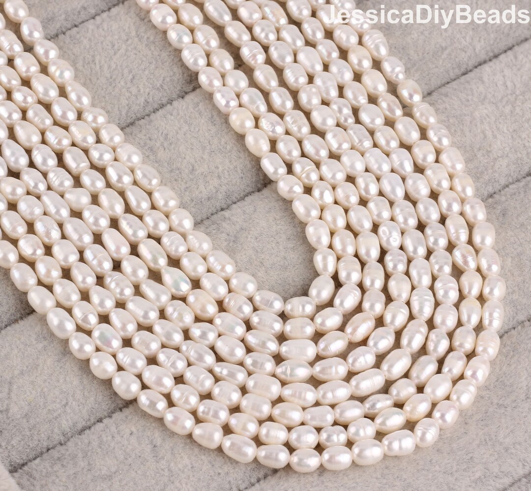 5-6mm White Seed Freshwater Pearls, White Rice Freshwater Pearls, DIY ...