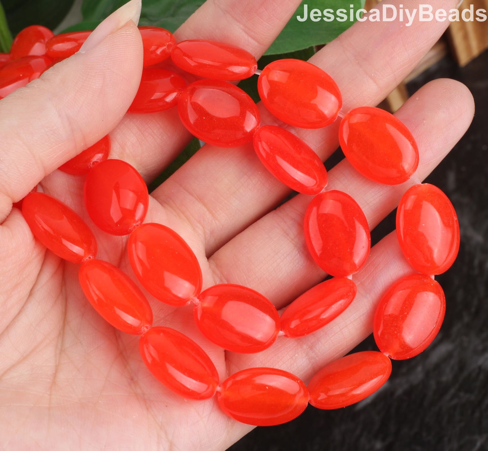 Bright Orange Red Oval Jade, 13x18mm Tangerine Flat Jade, Smooth ...
