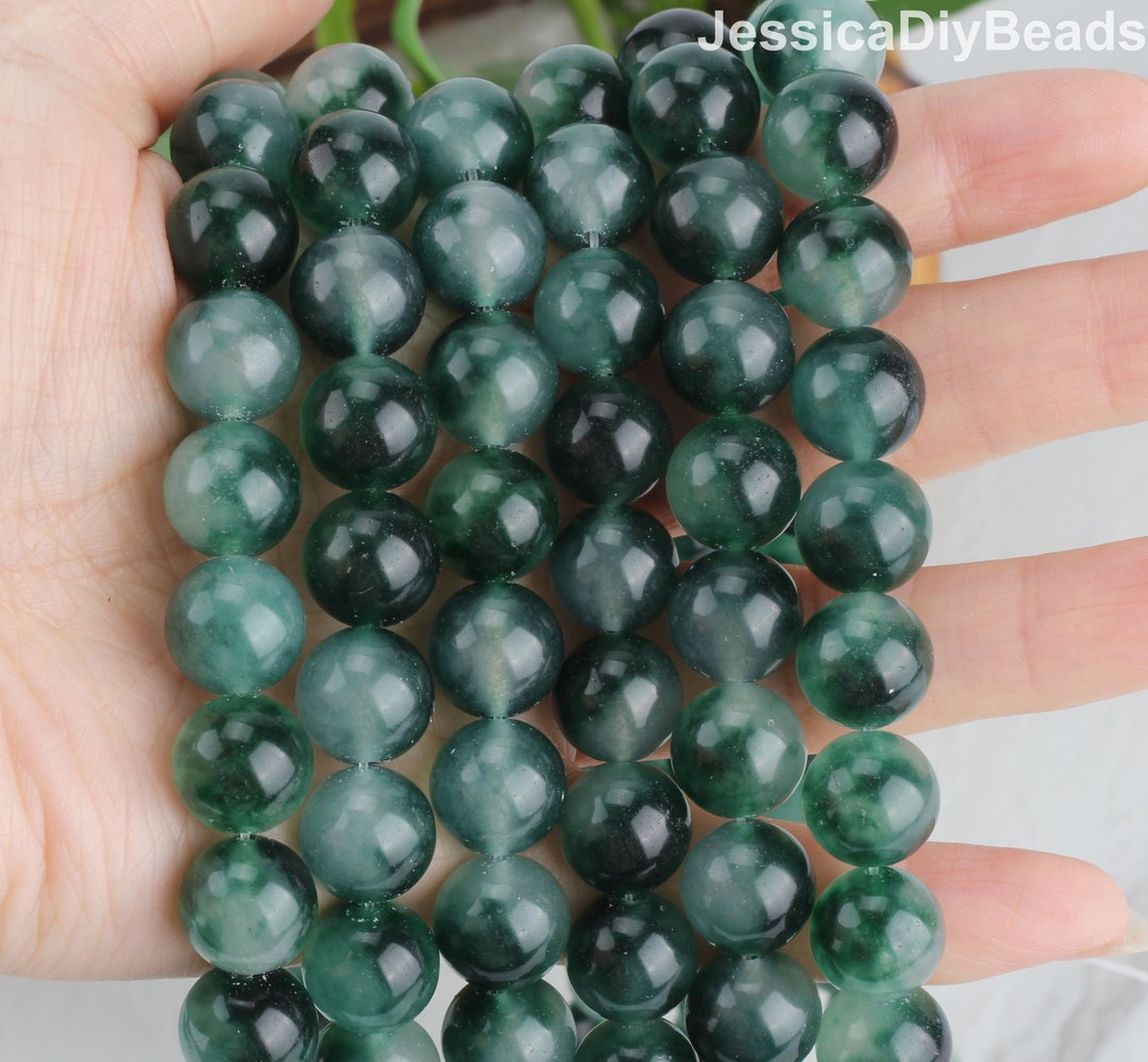 Watercress Green Pattern Jade, Forest Green Cloudy Beads, 4-12mm ...